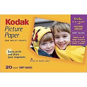 Kodak 8969172 Picture Paper, Soft Gloss, 4inx6in, 20 Sheets