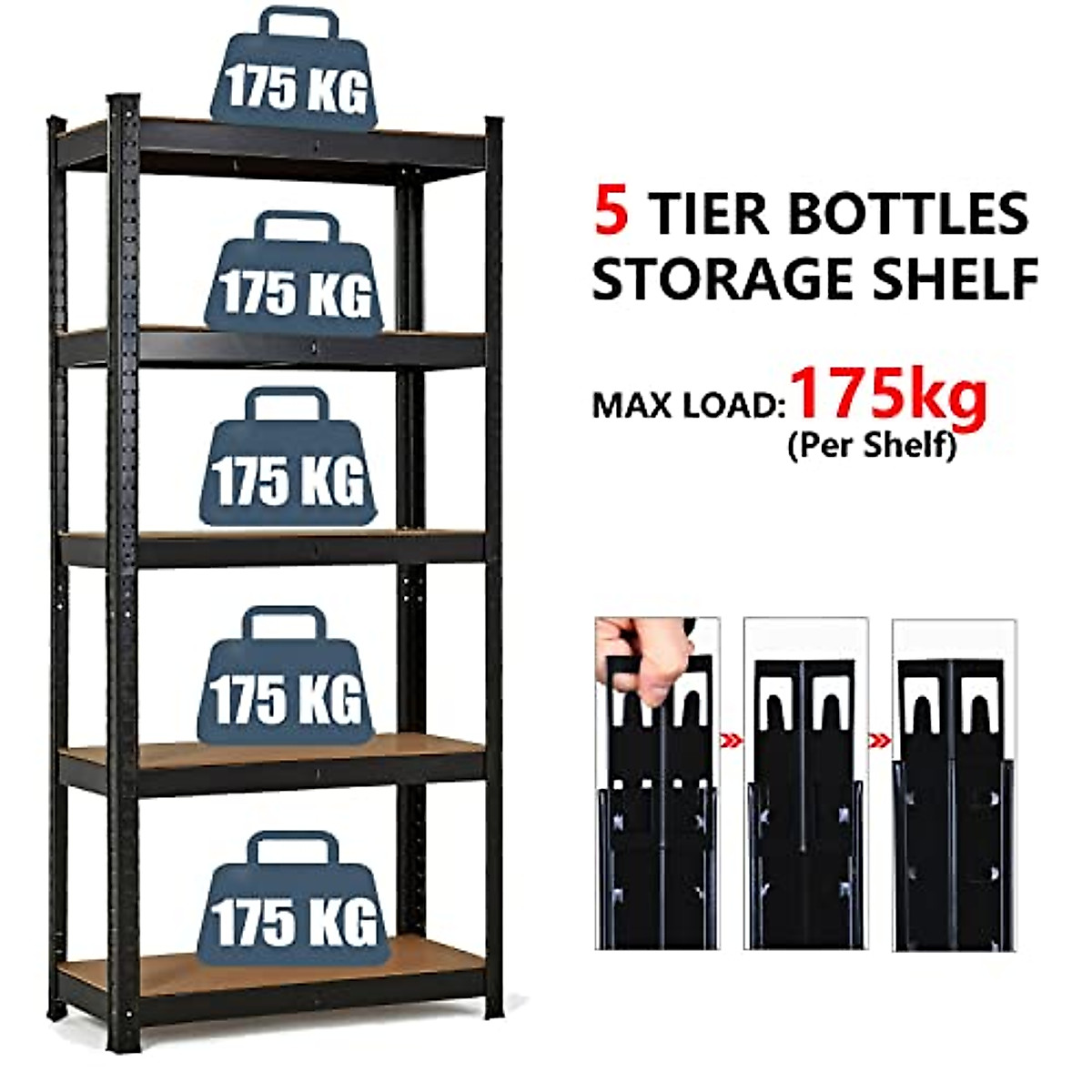 Jupitor Kitchen Storage 5-Tier Storage Shelves Garage Shelving Adjustable Metal Shelves for Storage, 175KG Per Shelf Garage Storage Utility Rack, Heavy Duty Shelves Organization Multipurpose Shelf