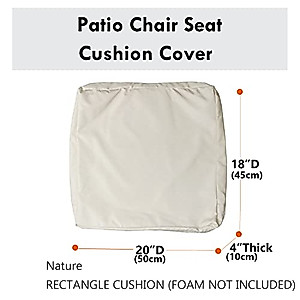youngseahome Patio Seat Cushion Covers,Washable Slip Covers Replacement,Waterproof Outdoor Furniture Chair Cushion Pillow Seat Cover for Couch,Garden,Sofa,Khaki,20"×18"×4"(4 Covers Only)