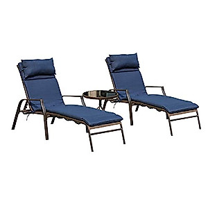 Top Space Patio Lounge Chair Outdoor Chaise Chairs Portable Adjustable Metal Leisure Recliner with Folding Table 3 Pieces for Camping Beach Yard Pool (Blue)