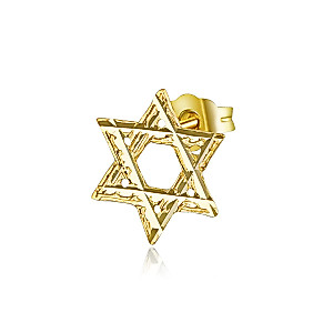 14k REAL Yellow Gold Star of David Stud Earrings (10 x 10 mm)