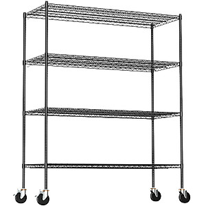 Raynesys Wire Shelving, 2000 Lbs Heavy Duty 60x24x72 Inch Shelving Metal Shelves with 4" Wheels, 4-Tier NSF Steel Wire Storage Shelf Commercial Grade Adjustable Utility Rack for Garage Kitchen, Black