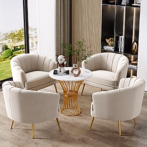 SHINEBOOM Velvet Accent Chairs for Living Room Bedroom Office Leisure Upholstered Single Sofa Chair Arm Chair Comfy Chair Reading Club Coffee Chair with Metal Legs, Beige