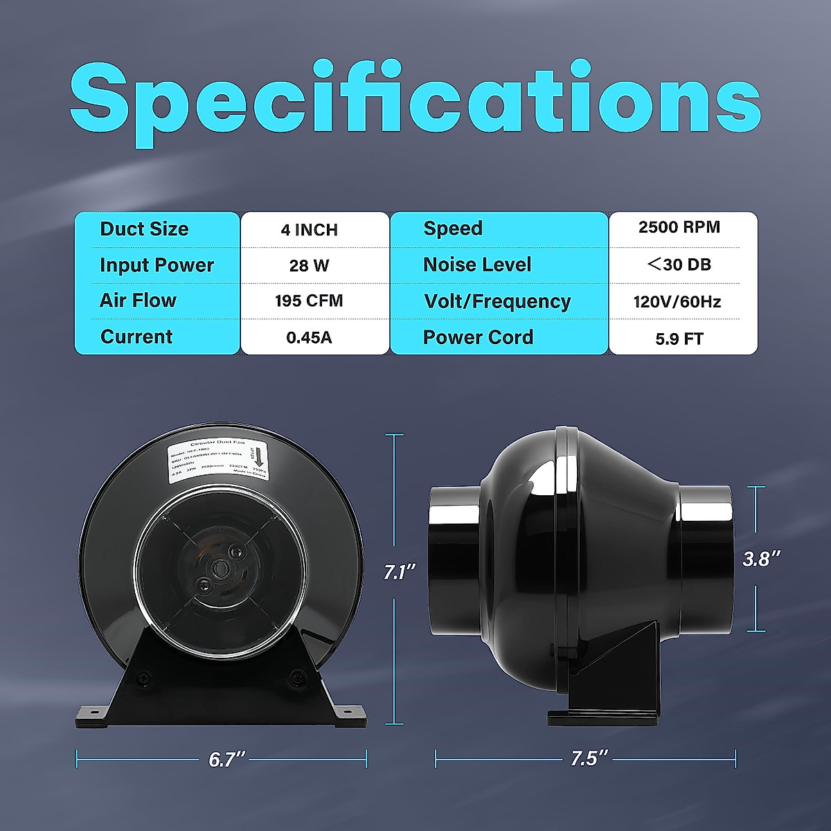 iPower 4 Inch 230 CFM Inline Duct Ventilation Fan with 8 Feet Ducting, HVAC for Grow Tent Ventilation, Upgrade