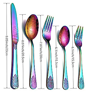 20 Pcs rainbow Silverware Set, Flatware Cutlery Set, Stainless Steel Tableware Eating Utensils, Colorful Silverware Set for 4, Knives Spoons Forks, Mirror Finish and Dishwasher Safe,Flower handle