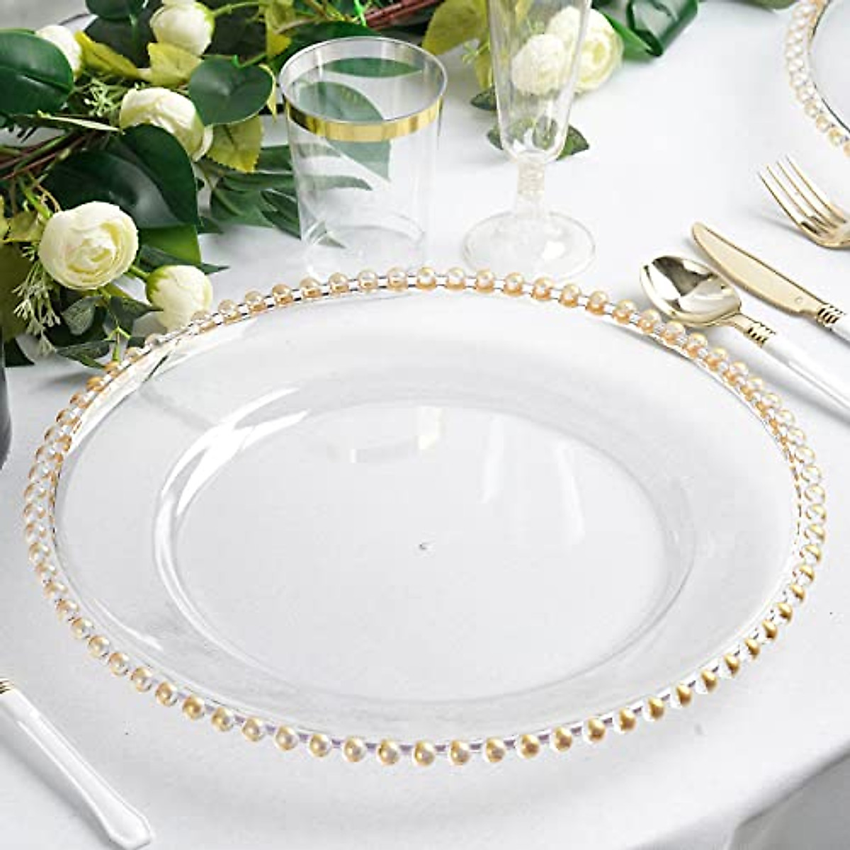 Efavormart 6 Pack 12" Gold Clear Acrylic Round Charger Plates With Beaded Rim Dinner Charger Plates