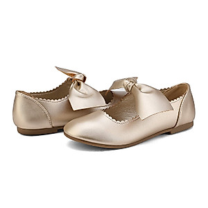 DREAM PAIRS Girls Ballet Flats Dress Shoes Front Bow Flower Ballerina Mary Jane for Wedding Party,Size 2 Little Kid,Gold,Angie-5