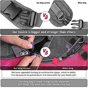 YUDODO Pet Dog Sling Carrier Breathable Mesh Travel Safe Sling Bag Carrier for Dogs Cats (L(10-15lbs), Black Reflective)