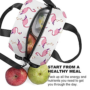Funny Pink Flamingos Printed Lunch Box Tote Bag with Handles and Shoulder Strap for Men Women Work Picnic