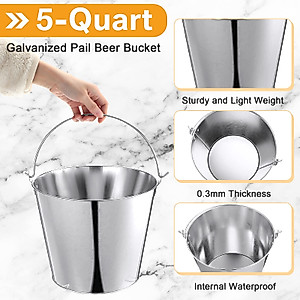 6 Pcs Galvanized Bucket 6.7 x 9.5 x 7.5 Inch Metal 5 L Ice Beer Bucket Silver Tin Large Metal Pail Steel Container with Handle for Wine Champagne Bar Kitchen Indoor Outdoor Holiday Party Supplies