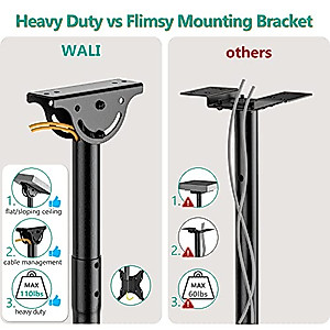 WALI TV Ceiling Mount Adjustable Bracket Fits Most LED, LCD, OLED and Plasma Flat Screen Display 26 to 65 Inch, up to 110 Lbs, VESA 400x400mm (CM2665), Black