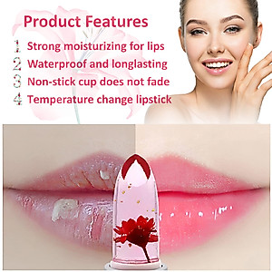 2 Pack Crystal Flower Jelly Lipstick,Magic Color Changing Lipstick,PH Clear Temperature Color Changing Lip Gloss,Lip Balm,Long Lasting Nourishing Moisturizing Lip Stick Set(Set C)