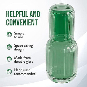 American Atelier Bedside Water Carafe with Tumbler | 28-Ounce Pitcher and Matching Drinking Glass | Use Cup as a Lid for Carafe | For Guest Room, Nightstand, Office, or Gift (Green)