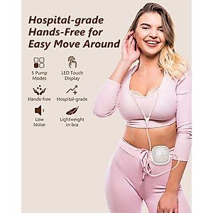 Wearable Electric Breast Pumps, Hands-Free Breastfeeding Pump, BPA Free Nursing Double Breast Milk Pumps with 5 Modes & Touch Panel, LED Display, Split Designed, 21MM/24MM Insert Funnels