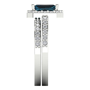 Clara Pucci 2.20ct Emerald Cut Halo Solitaire London Blue Topaz Engagement Promise Anniversary Bridal Ring Band set 14k White Gold 4.5