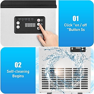 Towallmark Commercial Ice Maker Machine, 110Lbs/24H, 18Lbs Storage Bin, 0.9Inch Thick Ice Cube Ice Machine Automatic Cleaning Function Ideal for Home, Bar, Hotel, Restaurant