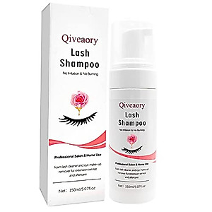 Qiveaory 150ml/5.07fl.oz Eyelash Extension Cleanser Extension Lash Shampoo Brush Mini USB Portable Lash Fan Mascara Brush Disposable Microbrush Wash Bottle Reusable Makeup Remover Pad Gentle Cleaning