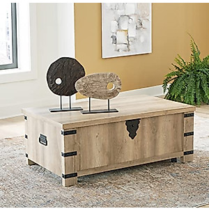 Signature Design by Ashley Calaboro Casual Lift-Top Rustic Coffee Table, Light Brown & Black