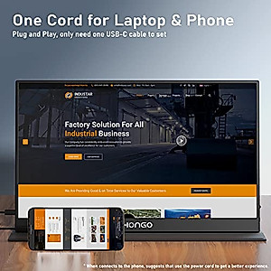 HONGO 16.1" Portable Monitor, FHD 1080P IPS Laptop Monitor Dual USB C HDMI Travel Monitors Portable Gaming Monitor with Dual Speakers, Second External Monitor for PC Phone PS5/4 Xbox Switch