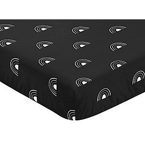 Sweet Jojo Designs Black and White Boho Rainbow Boy or Girl Fitted Crib Sheet Baby or Toddler Bed Nursery - White and Black Bohemian Celestial Sky Outdoors Nature Gender Neutral