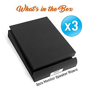 Pyle Sound Dampening Riser Foam-Audio Acoustic Noise Isolation Platform Recoil Stabilizer w/Rubber Base Pad for Studio Monitor, Subwoofer, Loud Speakers, Sold in 2 Pairs PSI03X2, Black, 4 Pack