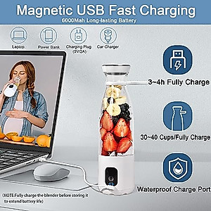 Leegoal Portable Blender, 300W Personal Blender for Shakes and Smoothies High Speed Ice Blender for Kitchen 6000mAh Cordless Travel Mini Blender Bravo 20oz Cup to go (White, Travel Kit)