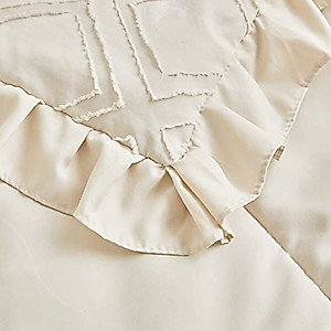 Tufted Ruffle Crib Bedding Set 3 Pieces Baby Boho Quilted Comforter with Fitted Sheet and Bed Skirt - Cute Ruffled Shabby Chic Baby Bedding Soft Blanket Design Cream White