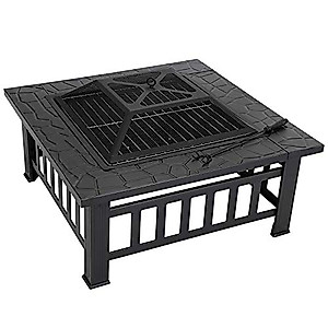 32" Square Metal Fire Pit Outdoor Patio Garden Backyard Stove Firepit Brazier