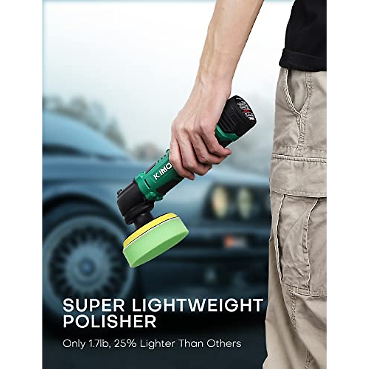 KIMO Cordless Car Buffer Polisher Kit w/1 Hour Fast Charger, 5 Variable Speeds, 4-INCH Small Buffer Polisher for Car Detailing, 6 Accessories for Car Waxing/Scratch Removing/Home Appliance Polishing
