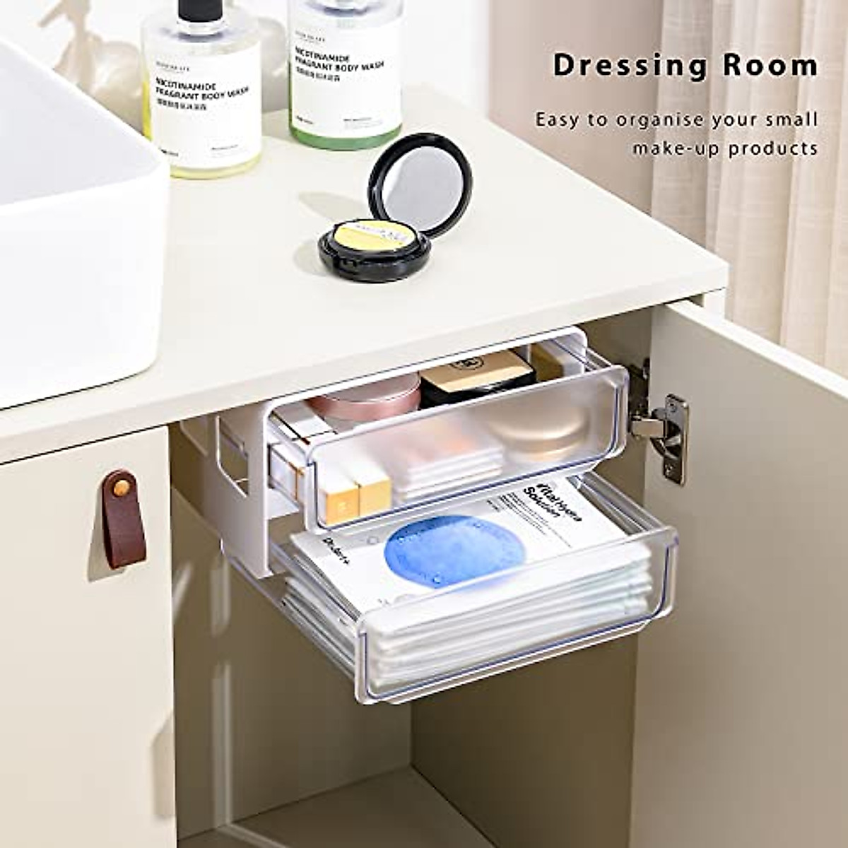 ZHAIXIAONIAN Under Desk Drawer Organizer Slide Out, Storage with 2 Layers, Self Adhesive Drawer, Organizers and Accessories, Stick on Table for Office/Home