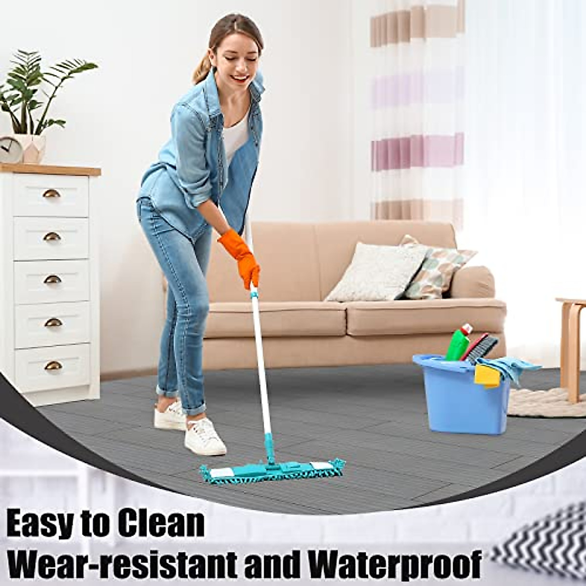 50 Pieces Peel and Stick Flooring Stickers 36 x 6 Inch Waterproof Floor Tiles Natural Grey Wood Grain DIY Self Adhesive Flooring Stickers for Living Room Bedroom Bathroom Kitchen Basement (Simple)