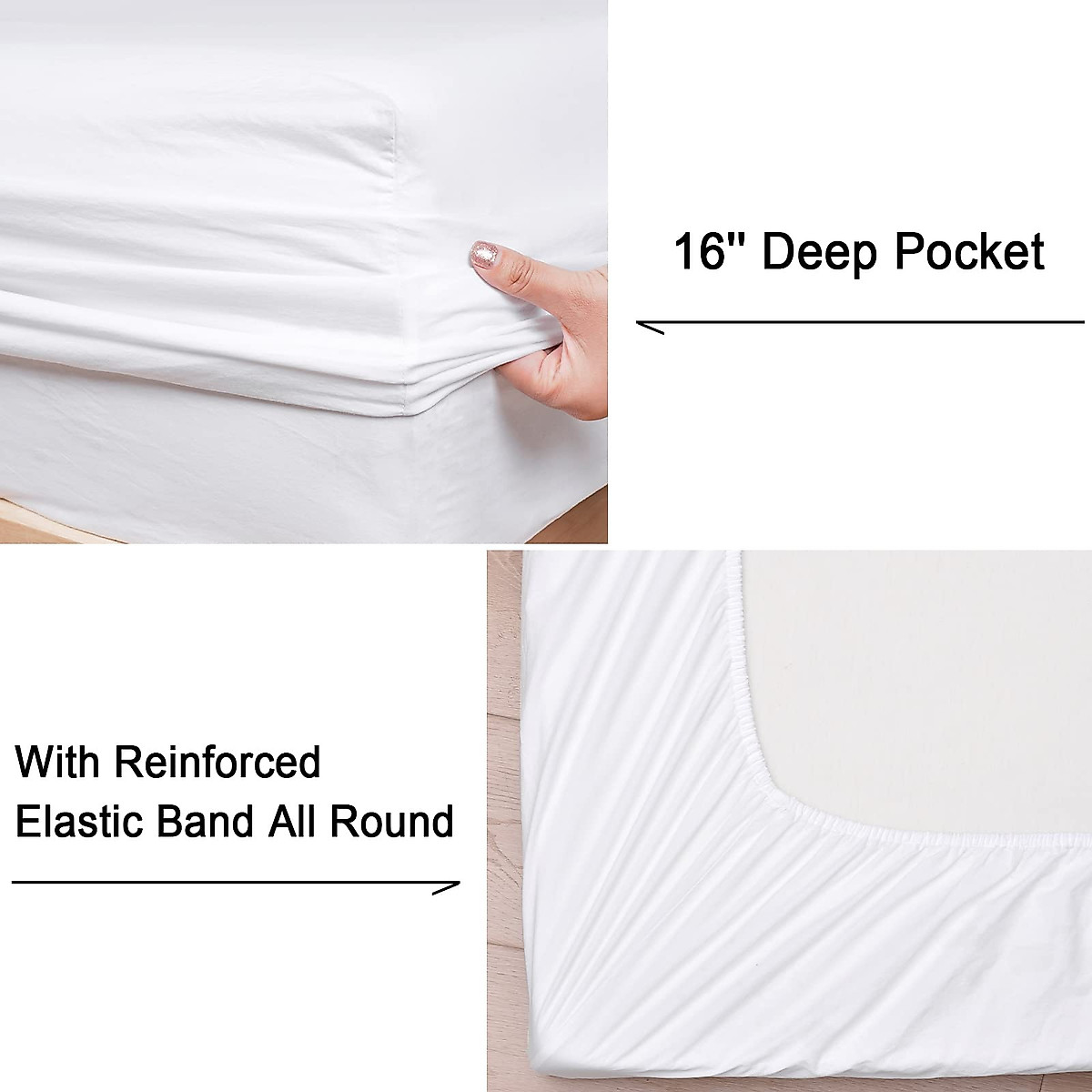 PHF 100% Garment Washed Cotton Sheets Set Queen Size, Ultra Soft Bedding Set, 4 PCS Breathable Moisture-Wicking Durable, Deep Pocket Bed Sheet Up to 16", White