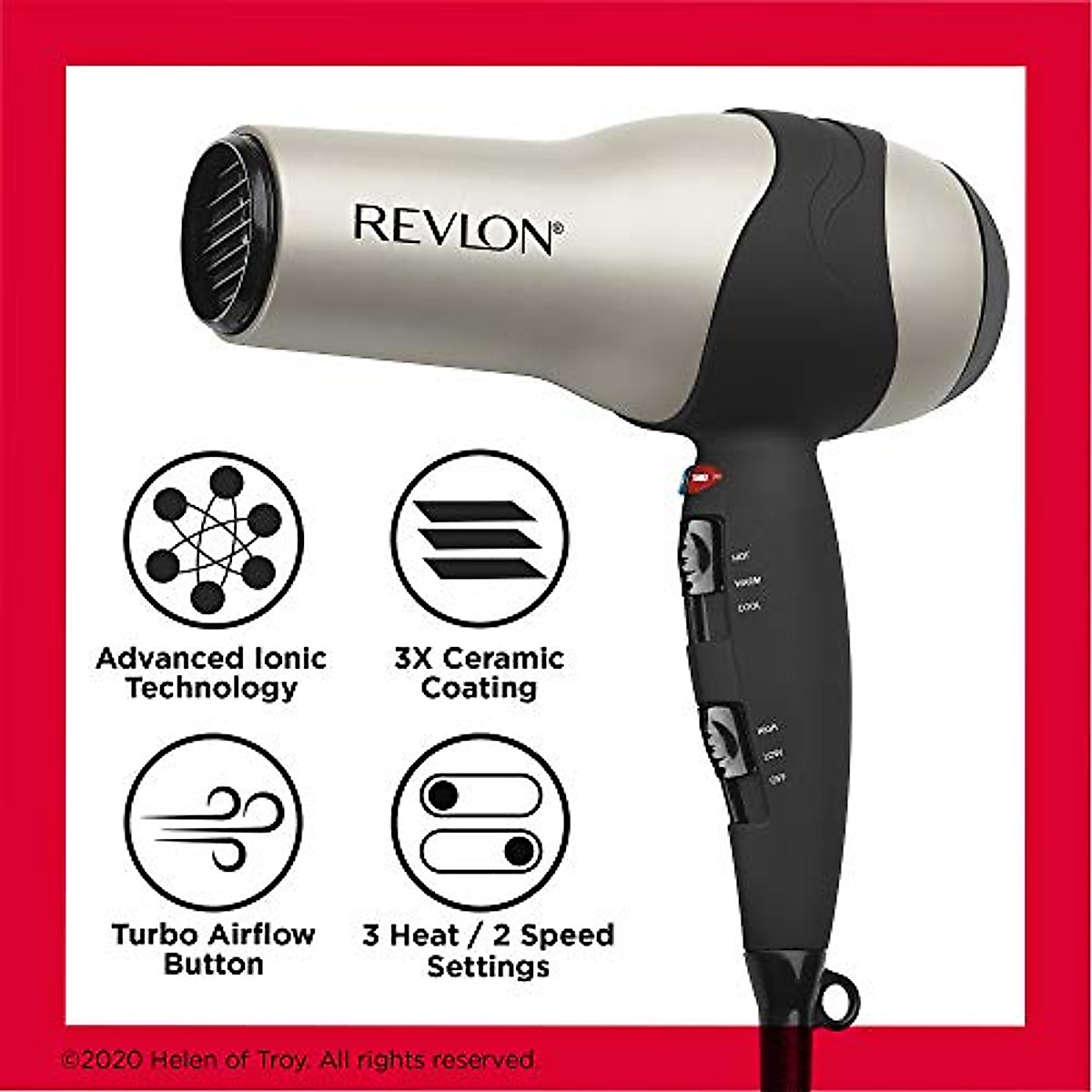 Revlon Turbo Hair Dryer | 1875 Watts of Maximum Shine, Fast Dry (Silver)