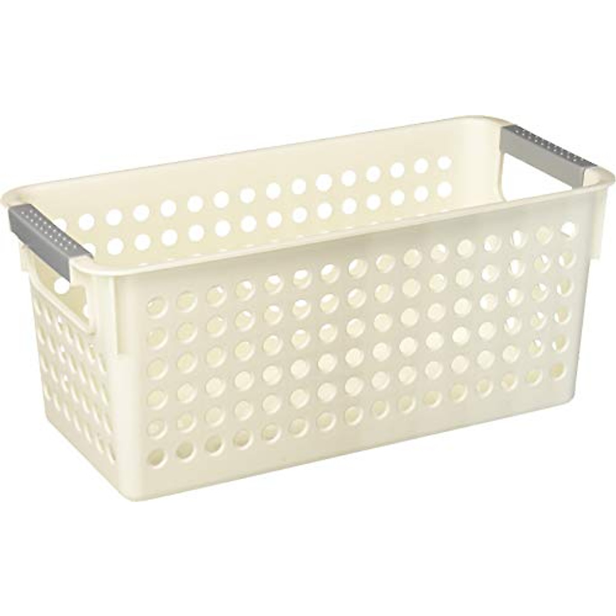 Basicwise White Rectangular Plastic Shelf Organizer Basket with Handles (Set of 3), (QI003238.3)