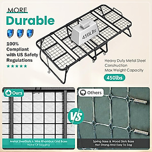Greenvelly Folding Bed with Mattress, 75" x 38" Roll Away Beds for Adults,Metal Frame Fold Up Beds with Memory Foam Mattress,Guest Bed