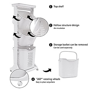 3 Layer Laundry Hamper Basket Sorter Wash Clothes Storage Organizer Rolling Cart With pulleys, used in the bathroom bedroom to store dirty clothes clothes basket