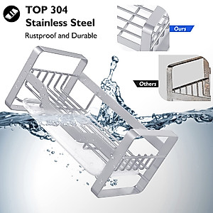 Kitchen Sink Caddy Sponge Holder,Sponge Holder for Kitchen Sink,Kitchen Sink Organizer for Soap Brush Dispenser,Countertop Sink Caddy Organizer with Removable Drain Tray