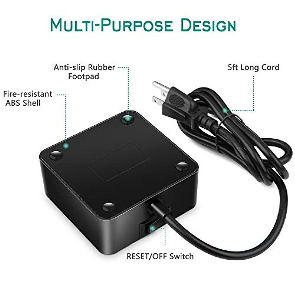 Power Strip with USB, MIBOTE 6 AC Outlet with 4 Port USB Surge Protector Power Strip Charger 5ft Power Cord 1875W 100-240V for Travel, TV, Computer, Transformers, Power Bank