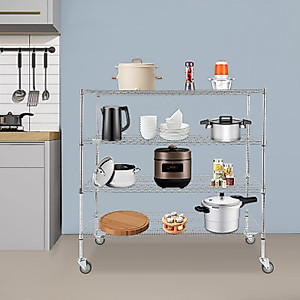 Adjustable Storage Shelves with Wheels, Wire Shelving Unit with Wheels, Metal Shelves for Storage, Pantry Shelves for Kitchen, 4 Tier Metal Shelving, Storage Rack Load 1760LBS, 60" L x 24" W x 58" H