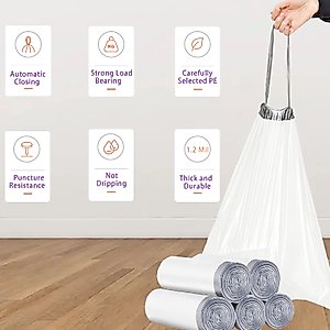Code V 200 Count Heavy Duty Drawstring Trash Bags THICK White Garbage Can Liners 4.2-4.8 Gallon / 16-18 Liter Heavy Duty White Drawstring Garbage Liners