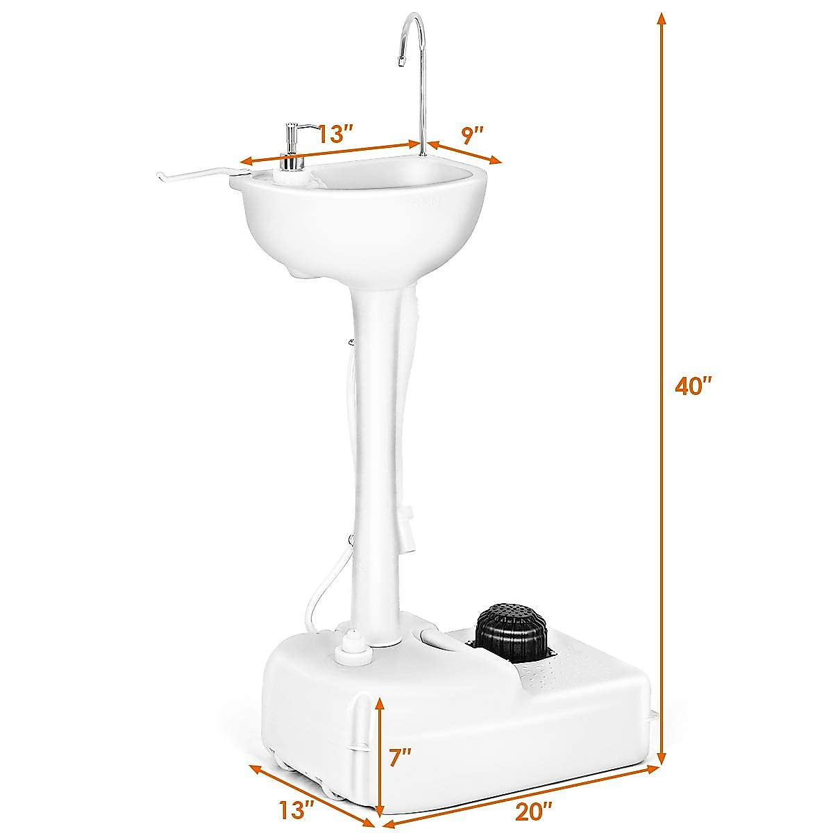 S AFSTAR Portable Camping Sink, Hand Wash Basin Stand w/ 17L Water Tank & Soap Dispenser, Rolling Hand Washing Station w/Towel Holder & Foot Pump, for Garden, Outdoor Sink Hand Wash Station