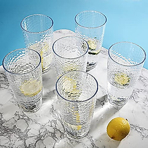 Kurala Unbreakable Plastic Tumbler Cups, Set of 6, Large Water Tumbler Set, 25 oz Highball Drinking Glasses (Clear)