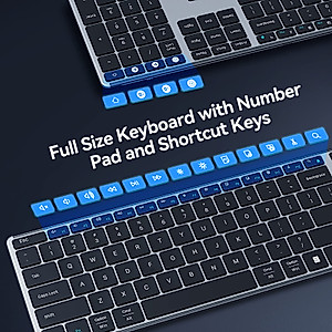 AUSDOM Wireless Bluetooth Keyboard Full Size, Quiet Slim Multi-Device Rechargeable Cordless QWERTY Keyboard with Number Pad, Low Profile Silent Flat Universal Keyboard for Computer/Mac/Windows
