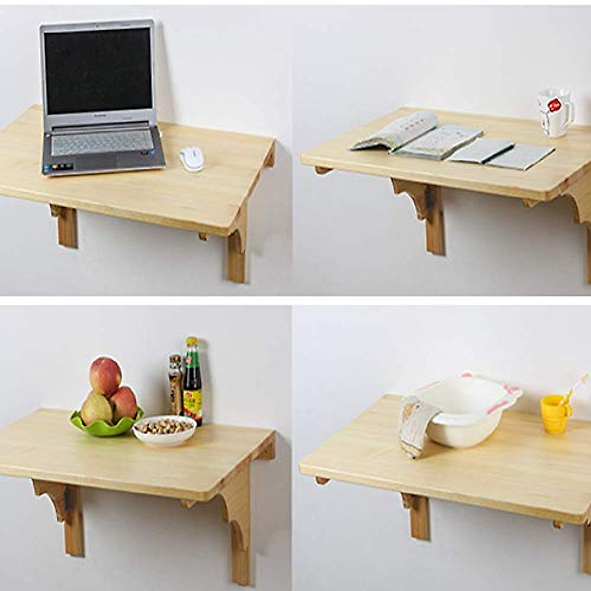 PIBM Stylish Simplicity Shelf Wall Mounted Floating Rack Solid Wood Computer Desk Table Dining Againstfoldable,3 Sizes, Wood , 100x50x29cm
