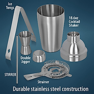 Wyndham House Cocktail Shaker Set for the Home Bar, Great for Martinis, Stainless Steel, 5-Piece