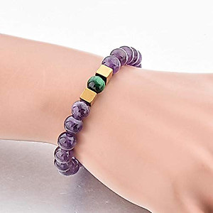 Ino Genuine Healing Gemstone Crystal Beads - 8mm Natural Stress Bracelets - Unisex for Men and Women (M, Amethyst)