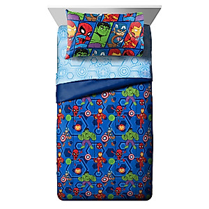 Jay Franco Marvel Super Hero Adventures Hero Together 4Piece Toddler Bed Set Super Soft Microfiber Bed Set Includes Toddler Size Comforter & Sheet Bedding Features The Avengers Official Product