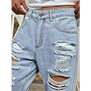 WDIRARA Men's High Waisted Ripped Skinny Jeans Long Denim Pants with Pocket Light Wash S