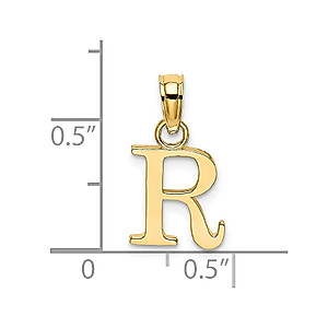 Solid 14k Yellow Gold R Block Initial Letter Alphabet Charm Pendant