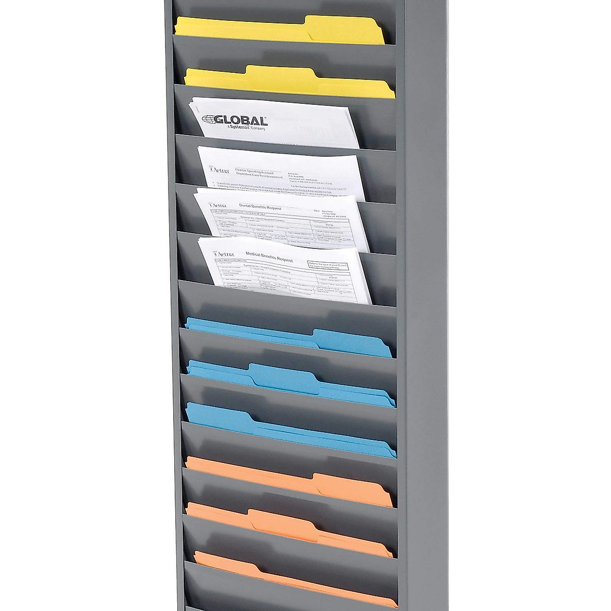 Global Industrial Medical Chart Hanging Wall File Holder, 20 Pockets, Gray